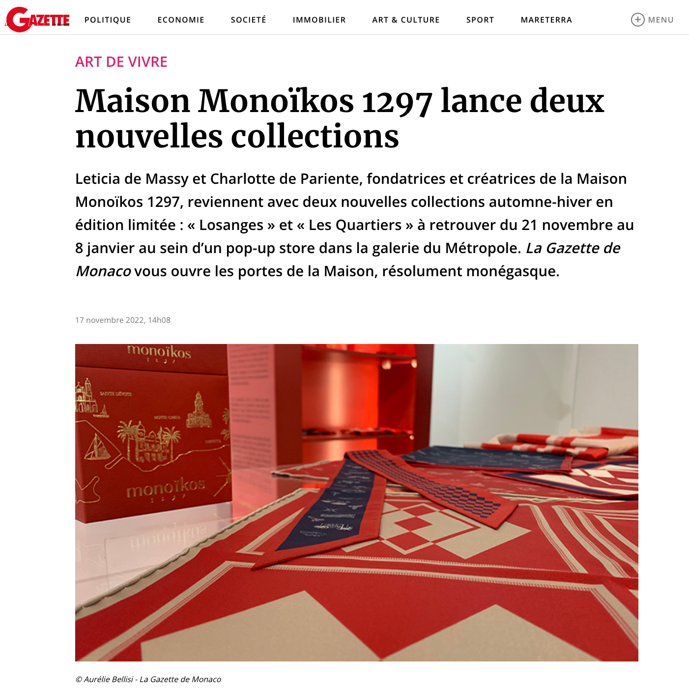 Deux nouvelles collections dans la Gazette | Monoïkos 1297